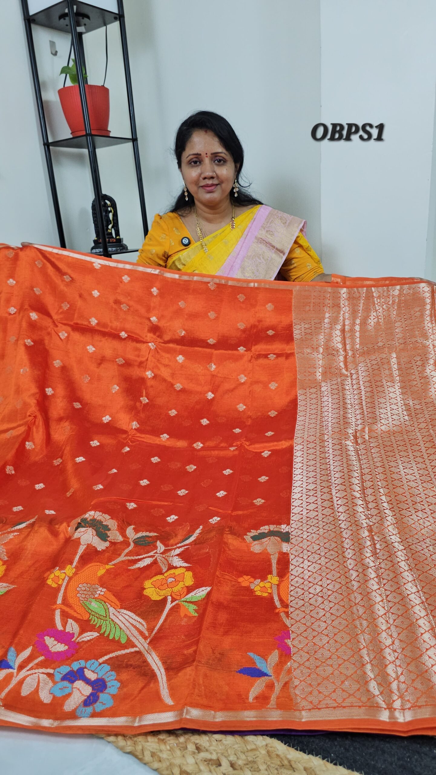 Lightweight Paper Silk Pattu Saree – Orange Jamdani OBPS1 - Sasu Fashions